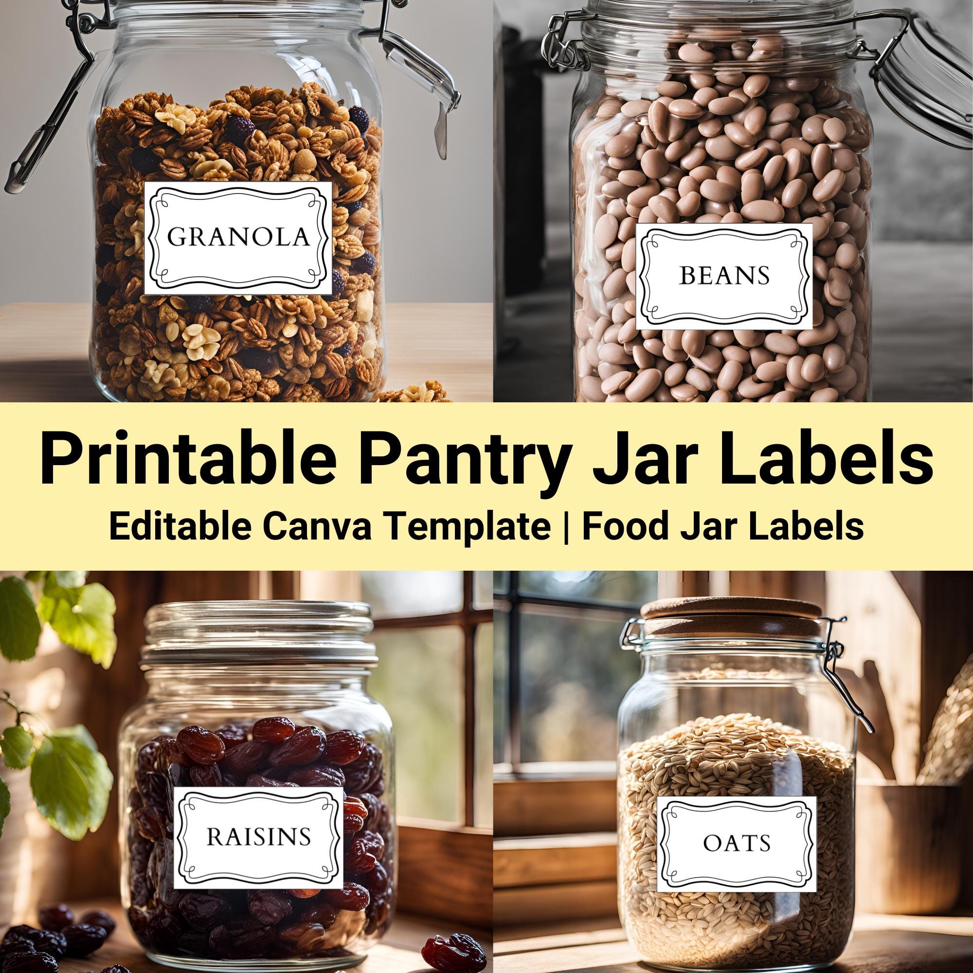 Printable Pantry Food Jar Labels, Minimalist Homemade Spice Jar Labels ...