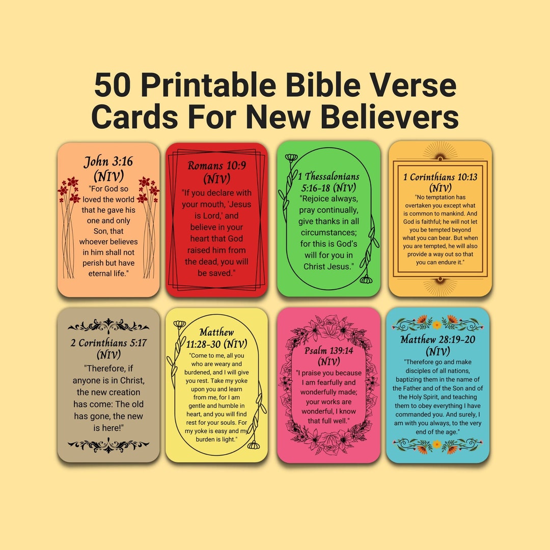 50 Printable Bible Verse Cards for New Believers, Bible Study Tools ...