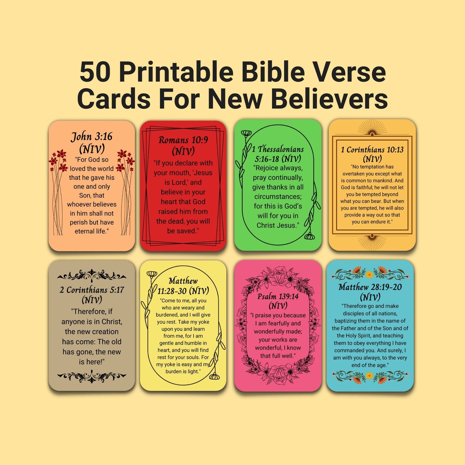 50 Printable Bible Verse Cards for New Believers, Bible Study Tools ...