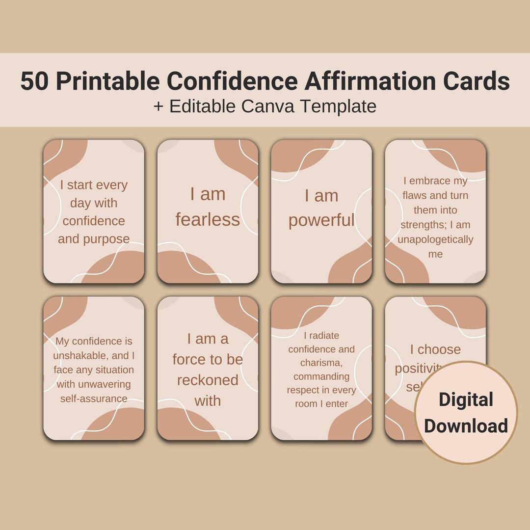 50 Printable Confidence Affirmation Cards, Positive Daily Affirmations ...