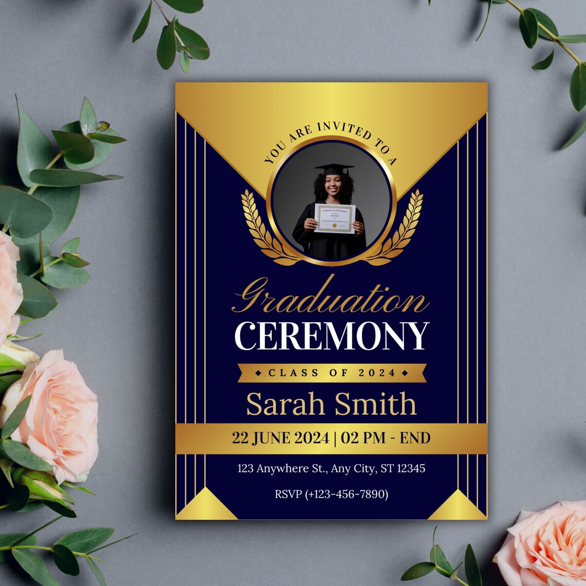 Editable Graduation Ceremony Invitation Canva Template, Grad Party ...