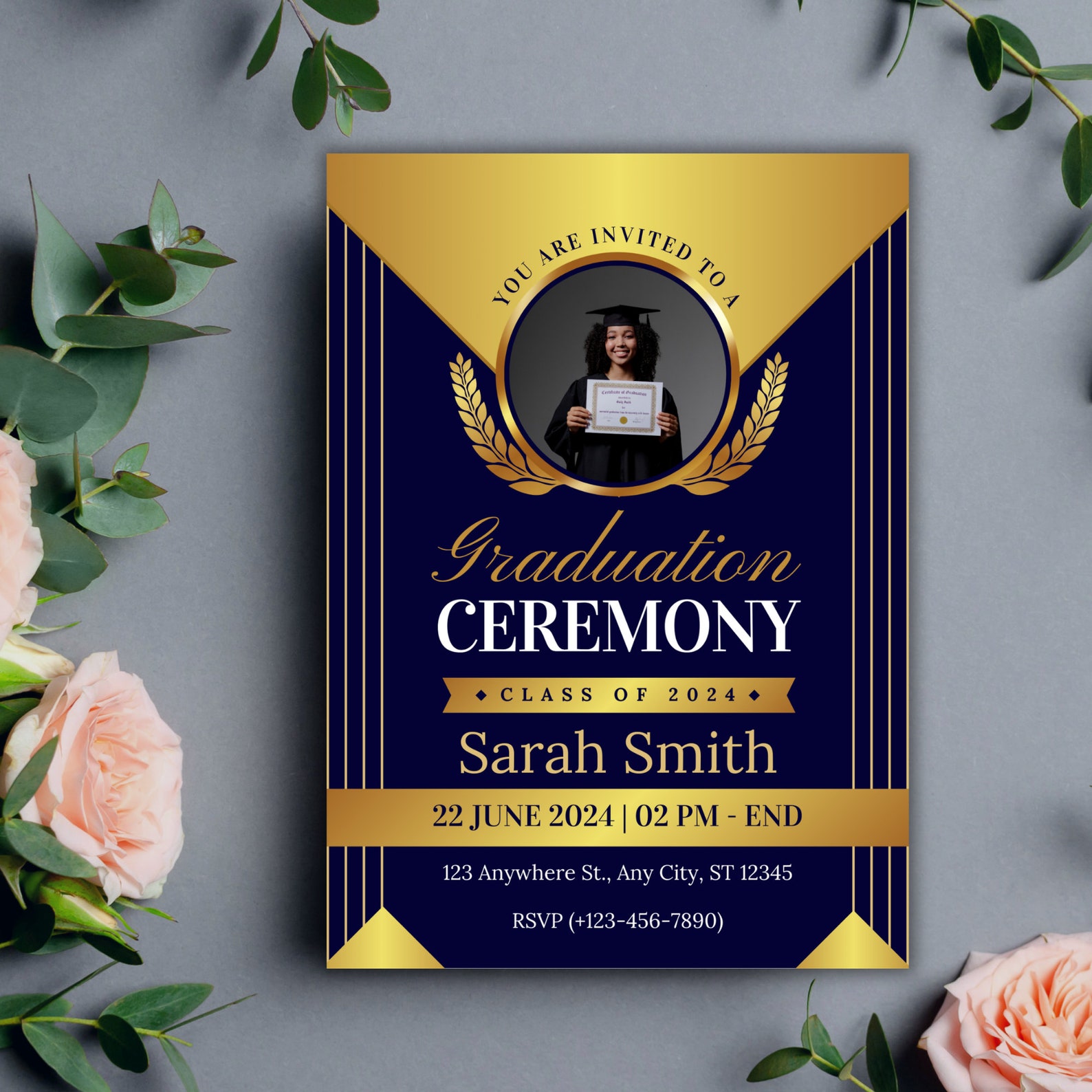 Editable Graduation Ceremony Invitation Canva Template, Grad Party ...