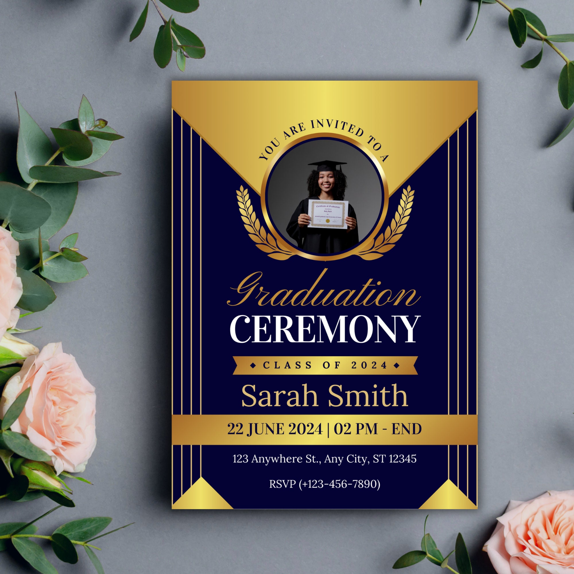 Editable Graduation Ceremony Invitation Canva Template, Grad Party ...