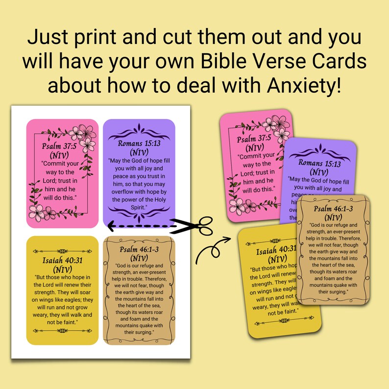 Printable Anxiety Bible Verse Cards, Bible Study Tools, Memory Verse ...