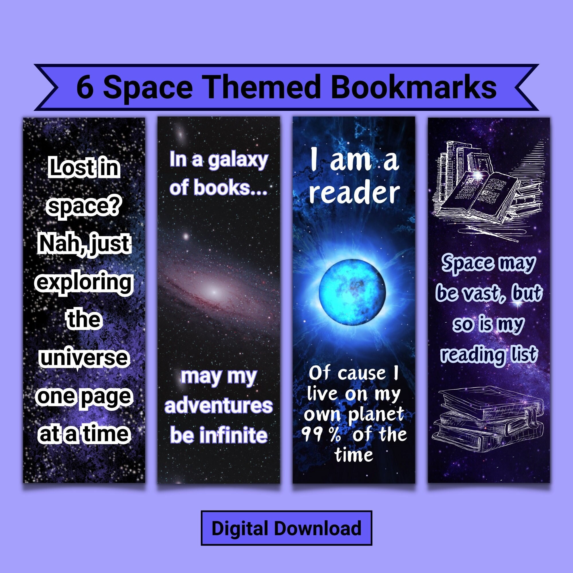 Printable Space Bookmark Set, Cute Galaxy Bookish Bookmarks, Gift for ...