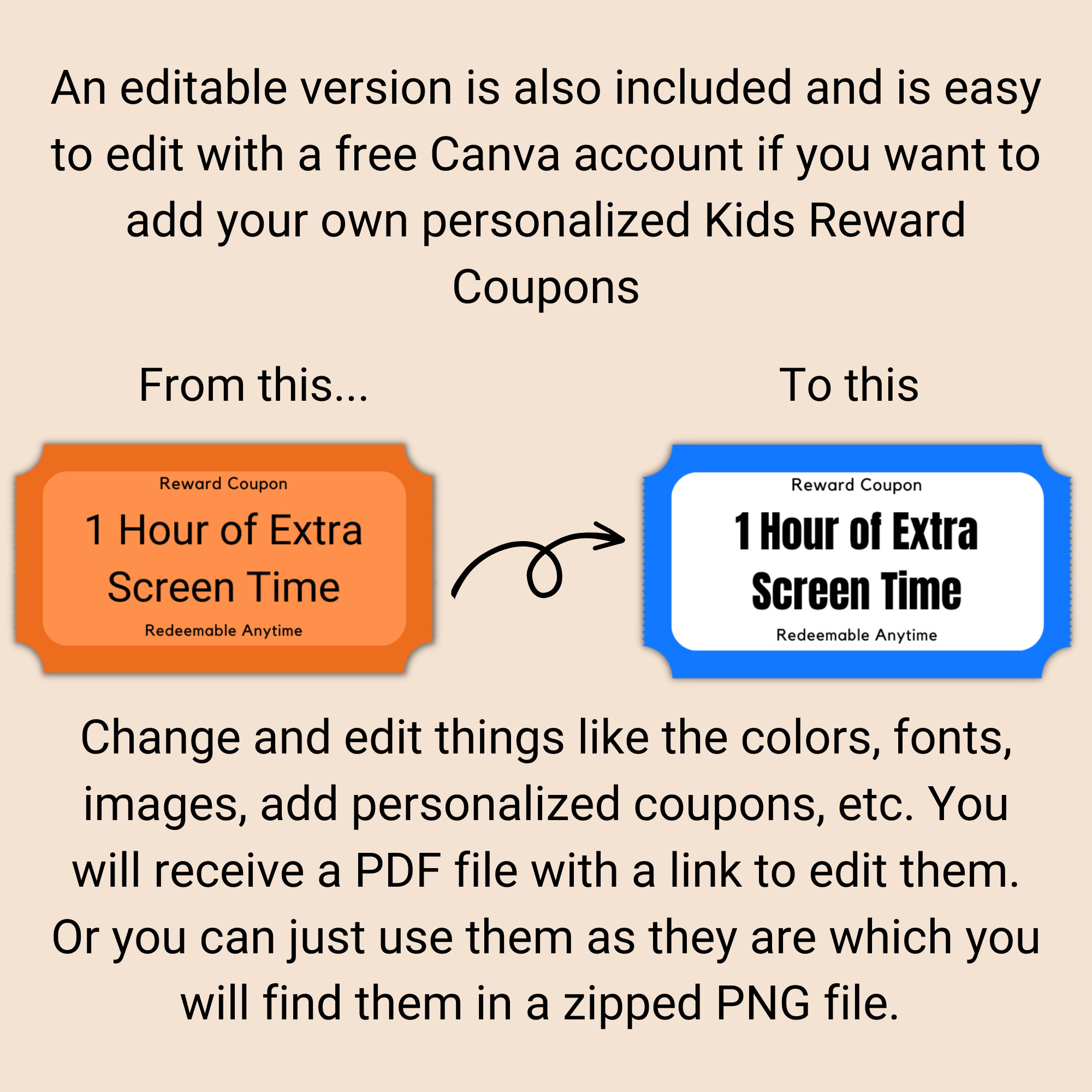 60 Printable Kids Reward Coupons, Kids Coupons, Gift for Children ...