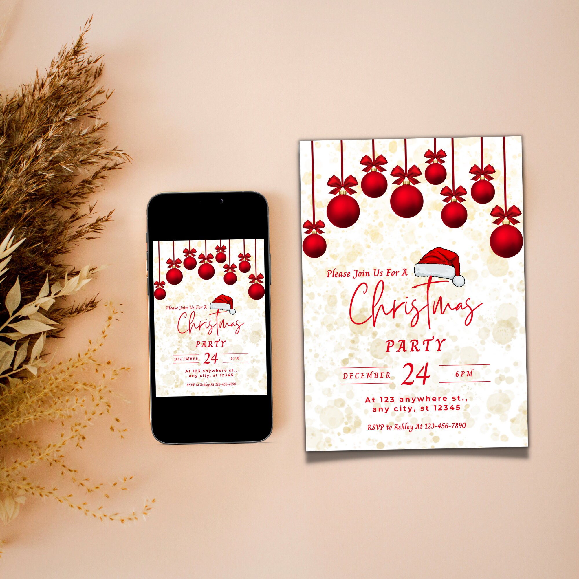 Christmas Party Invitation Canva Template, Printable Christmas Evite ...