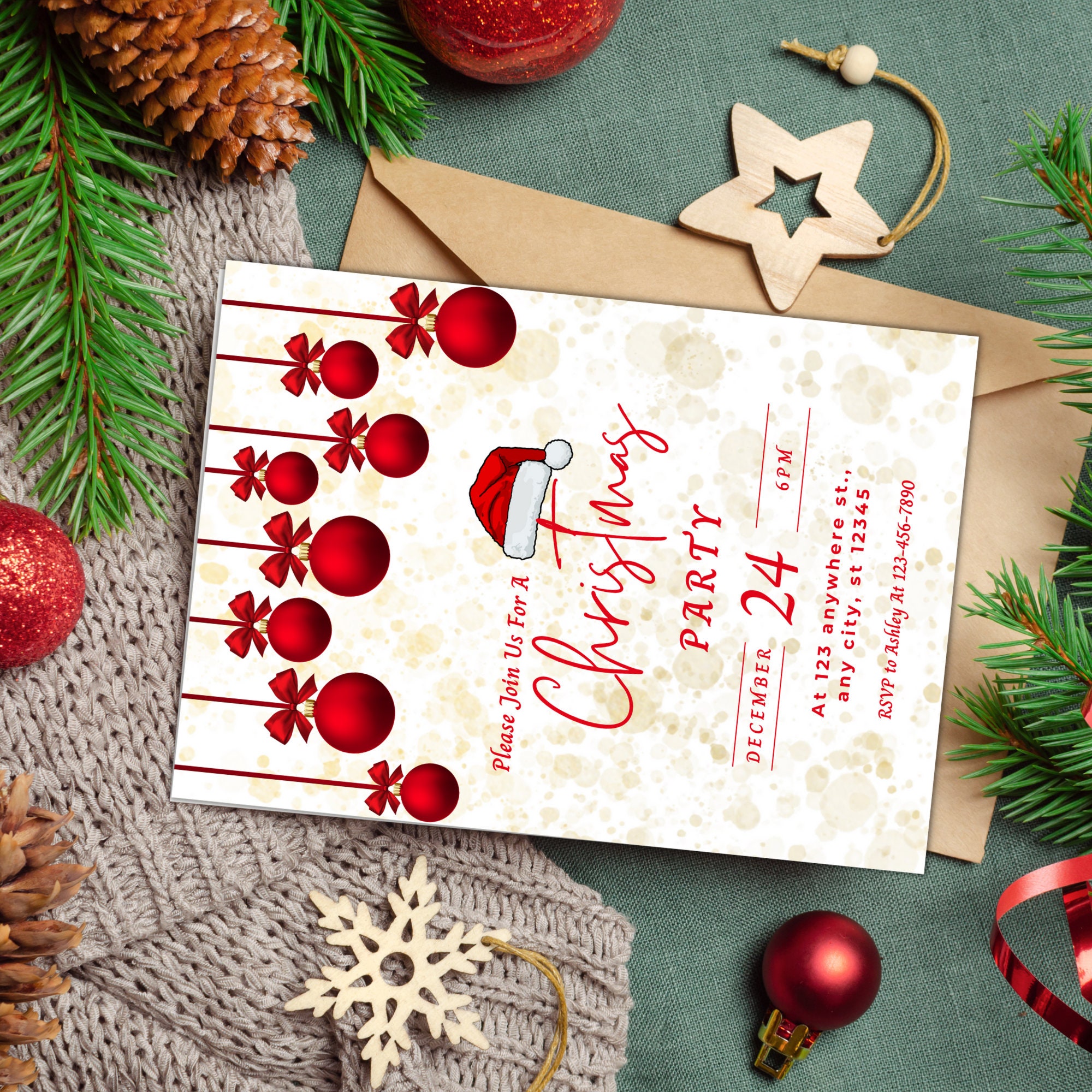 Christmas Party Invitation Canva Template, Printable Christmas Evite ...