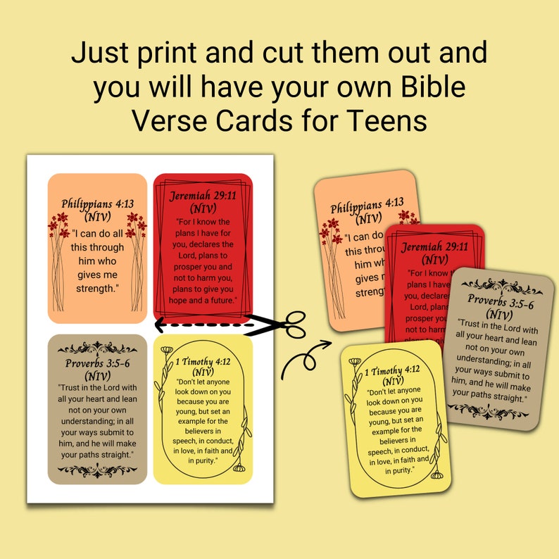 Printable Bible Verse Cards for Teens, Bible Study Tools, Memory Verse ...