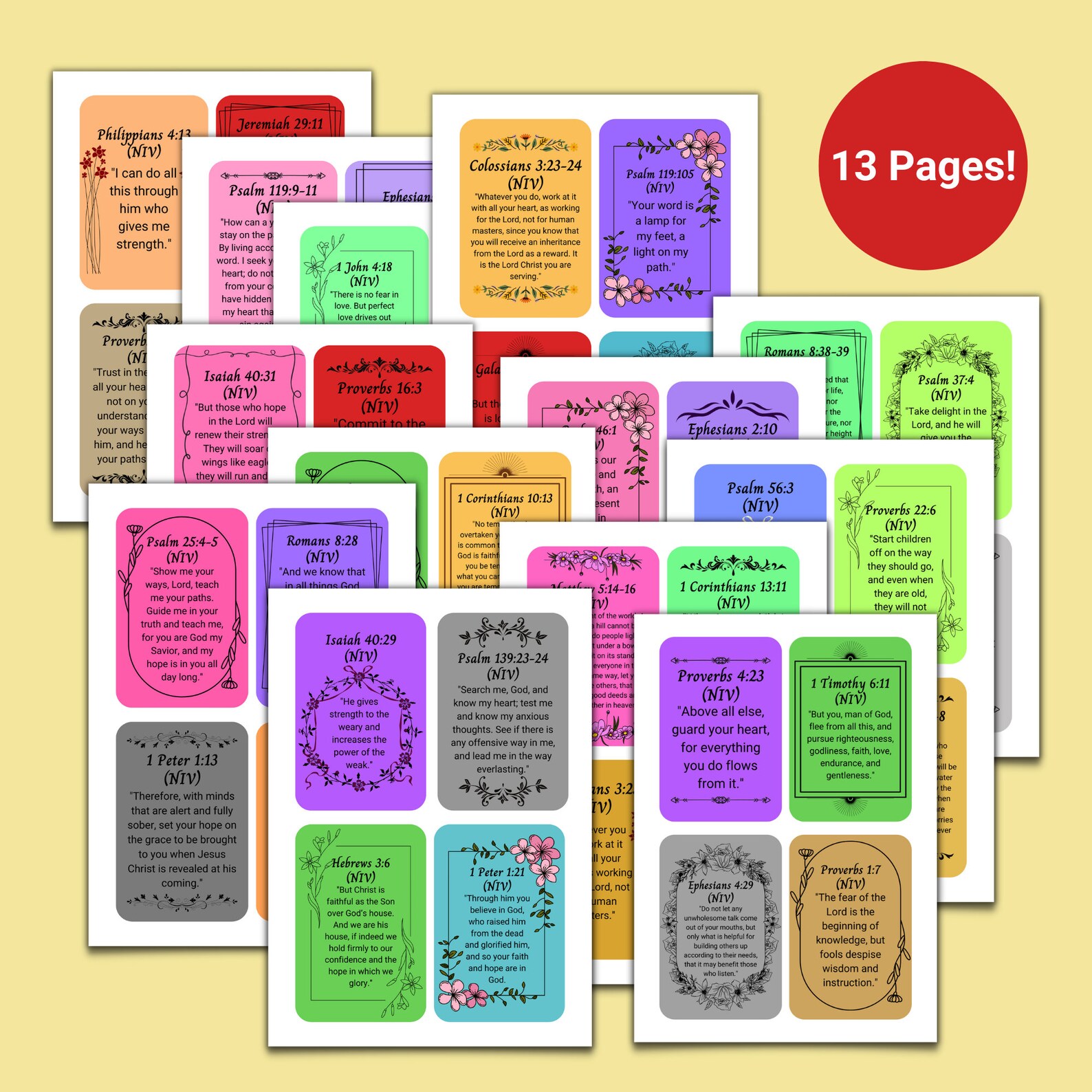 Printable Bible Verse Cards for Teens, Bible Study Tools, Memory Verse ...