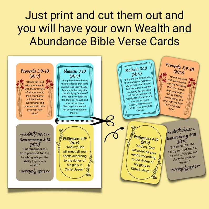 Printable Wealth and Abundance Bible Verse Cards, Bible Study Tools ...