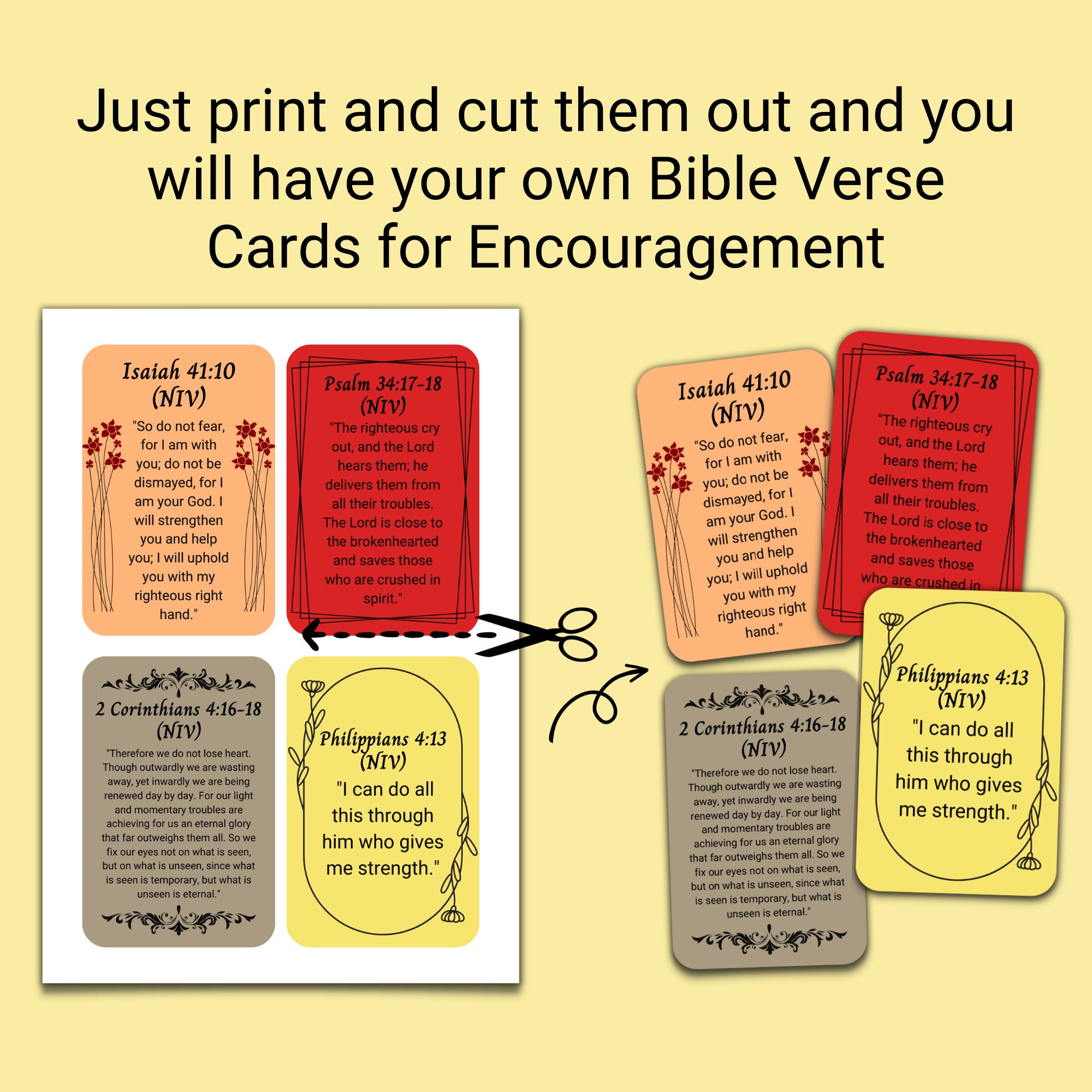 Printable Bible Verse Cards for Encouragement Bible Study - Etsy