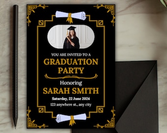 Editable Graduation Ceremony Invitation Canva Template, Grad Party ...