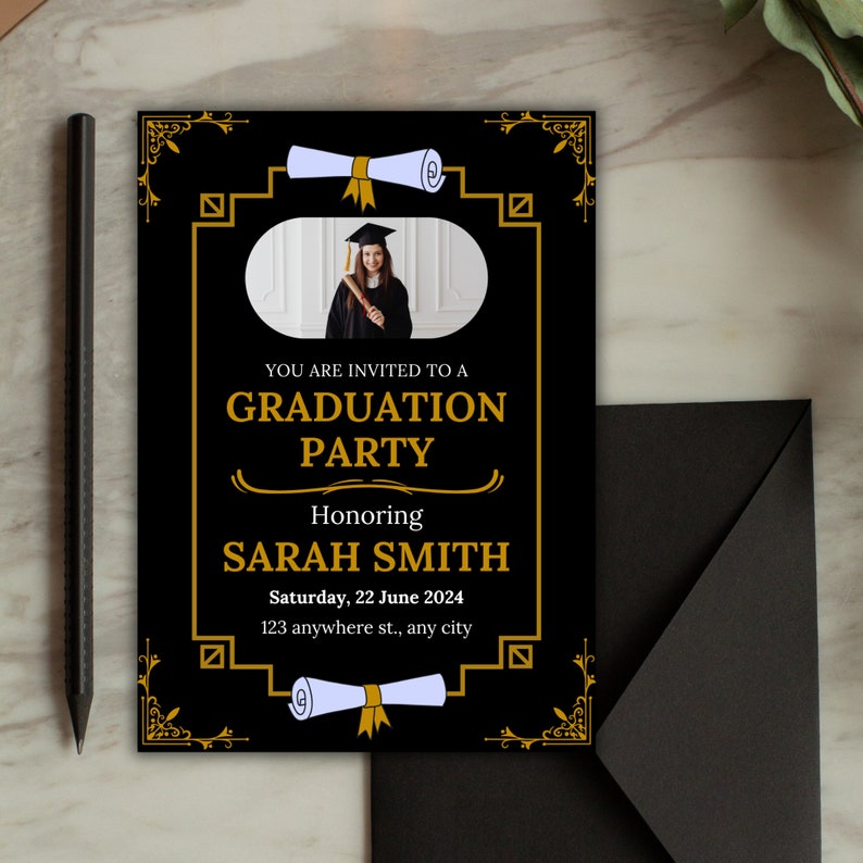 Editable Graduation Ceremony Invitation Canva Template, Grad Party ...