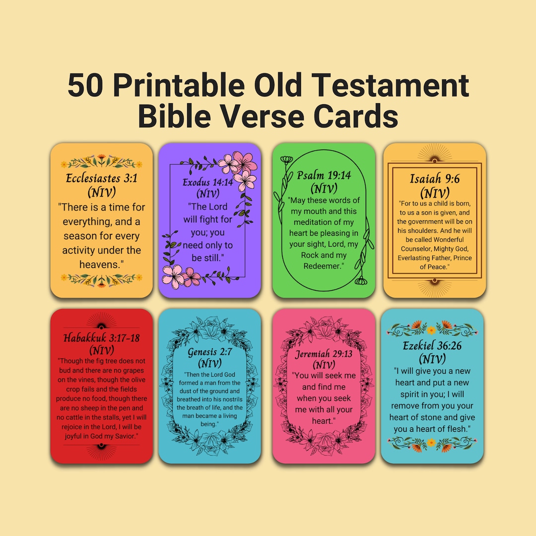 50 Printable Old Testament Bible Verse Cards, Bible Study Tools, Memory ...