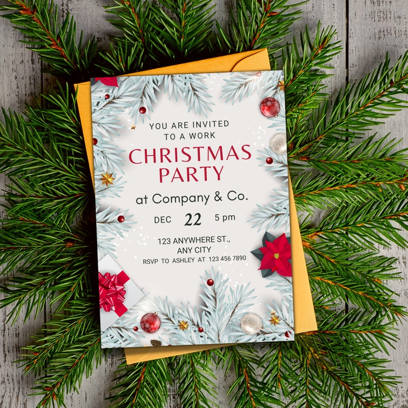 Work Christmas Party Invitation Template: Editable Holiday Evite (canva ...