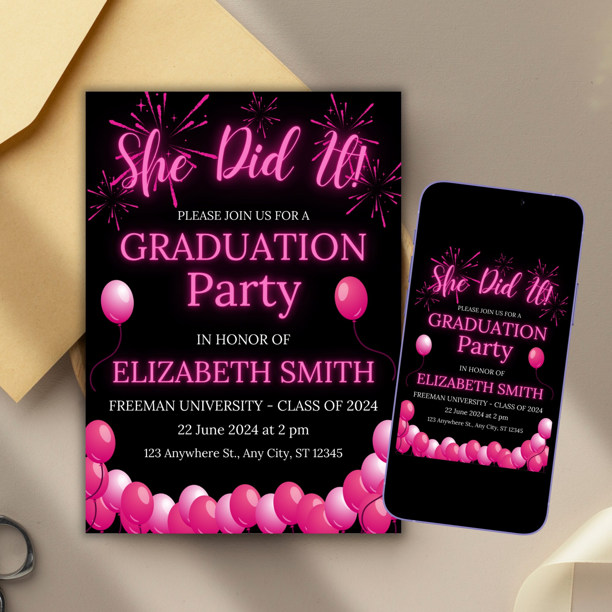 Editable Graduation Ceremony Invitation Canva Template, Grad Party ...