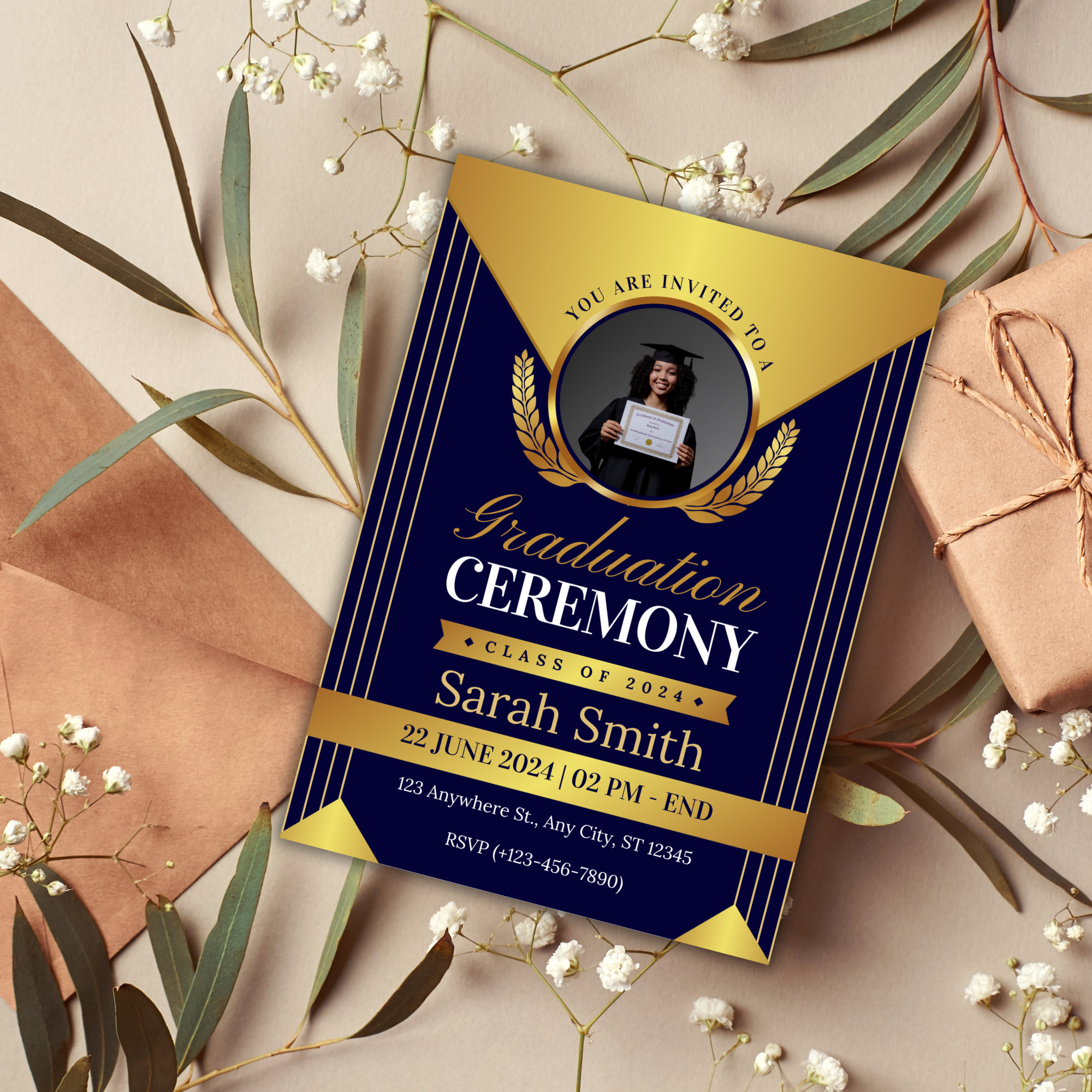 Editable Graduation Ceremony Invitation Canva Template, Grad Party ...