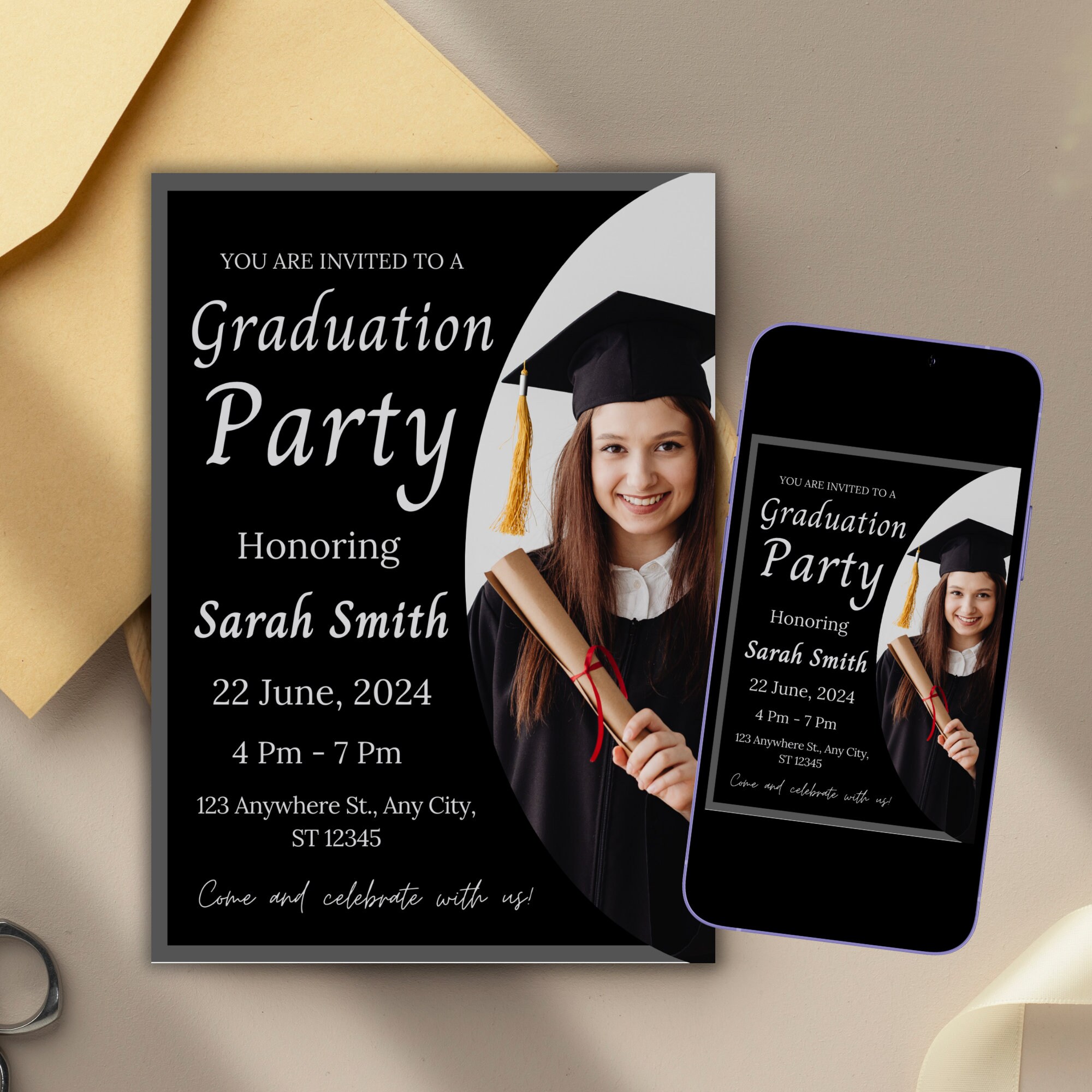 Editable Graduation Party Invitation Canva Template, Grad Party Invite ...