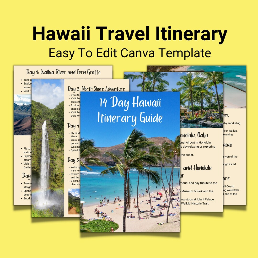 Hawaii Travel Itinerary, Travel Planner Canva Template, Travel Gift ...