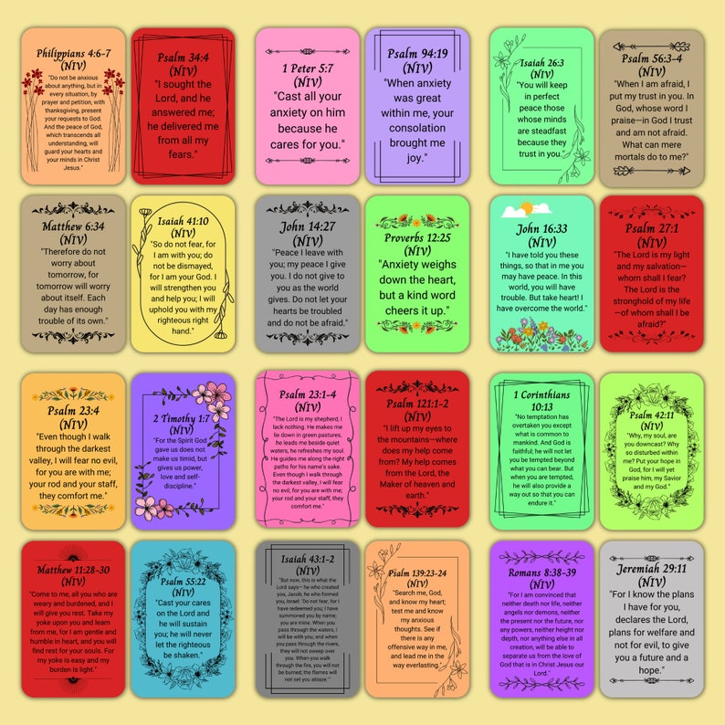 Printable Anxiety Bible Verse Cards, Bible Study Tools, Memory Verse ...