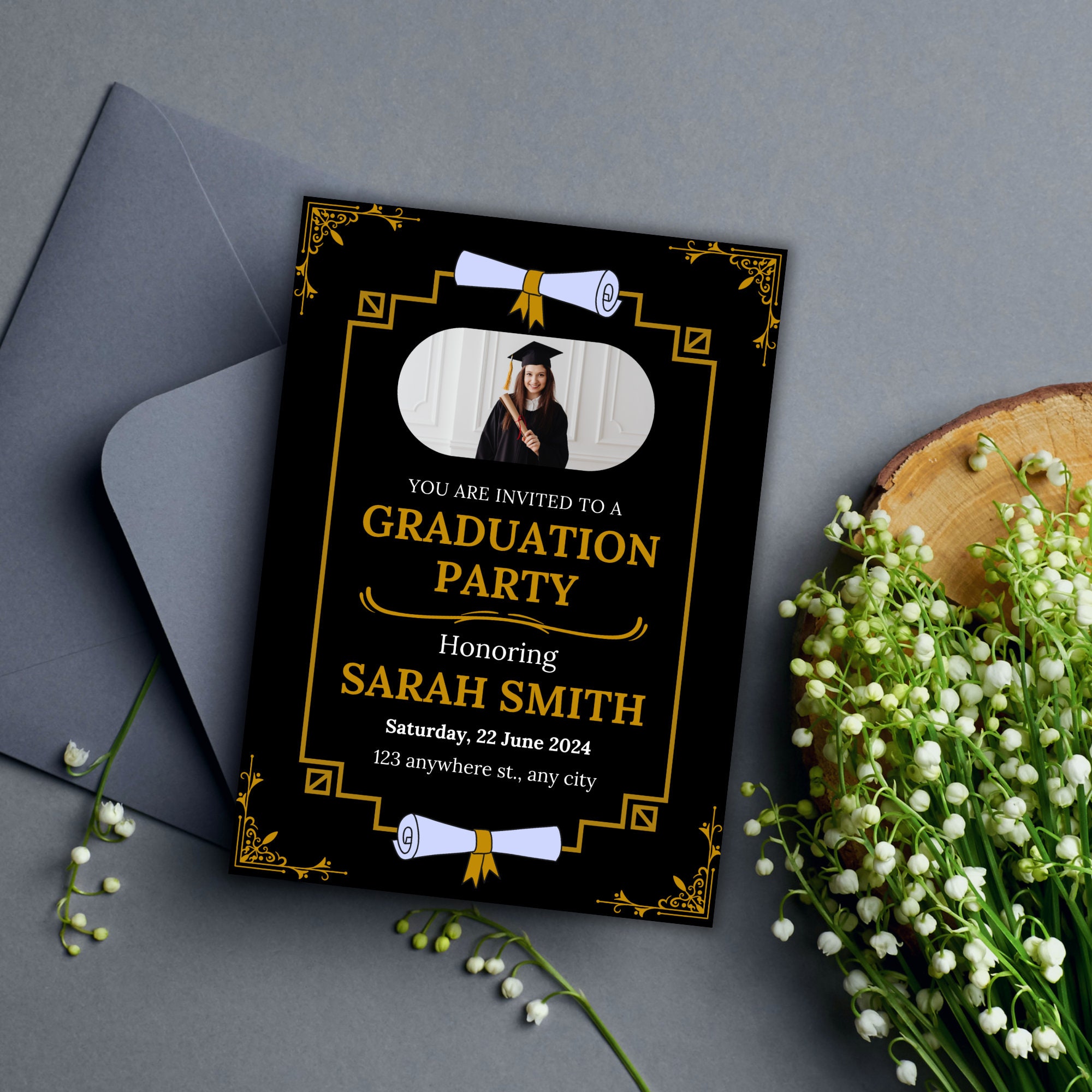 Editable Graduation Ceremony Invitation Canva Template, Grad Party ...