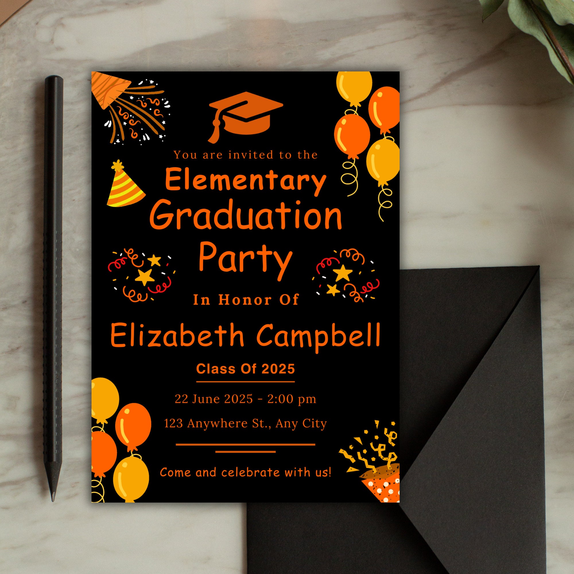 Editable Elementary Graduation Party Invitation Canva Template, Grad ...