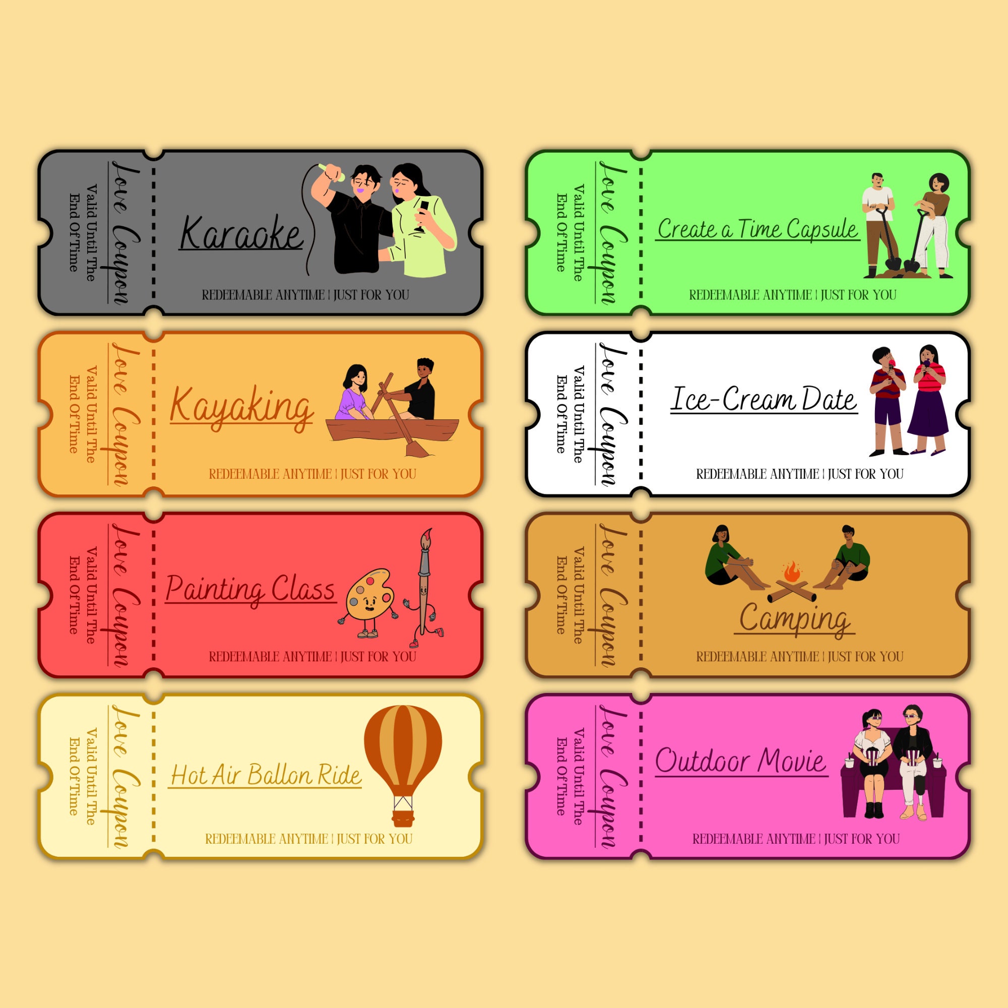 60 Printable Quality Time Love Coupons for Him and Her, Couple Coupons ...