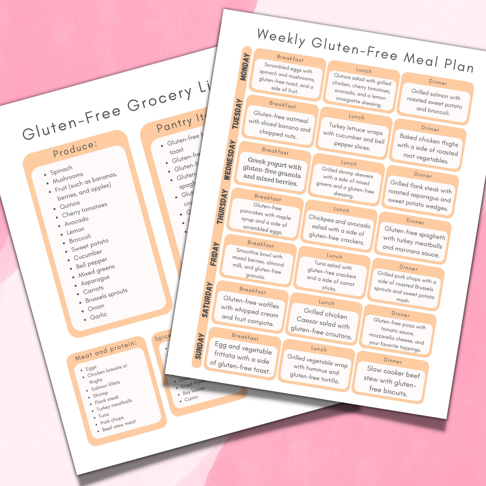 Weekly Gluten Free Meal Plan & Grocery List Printable, Shopping List ...