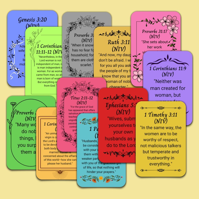50 Printable Bible Verse Cards for Women, Bible Study Tools, Memory ...