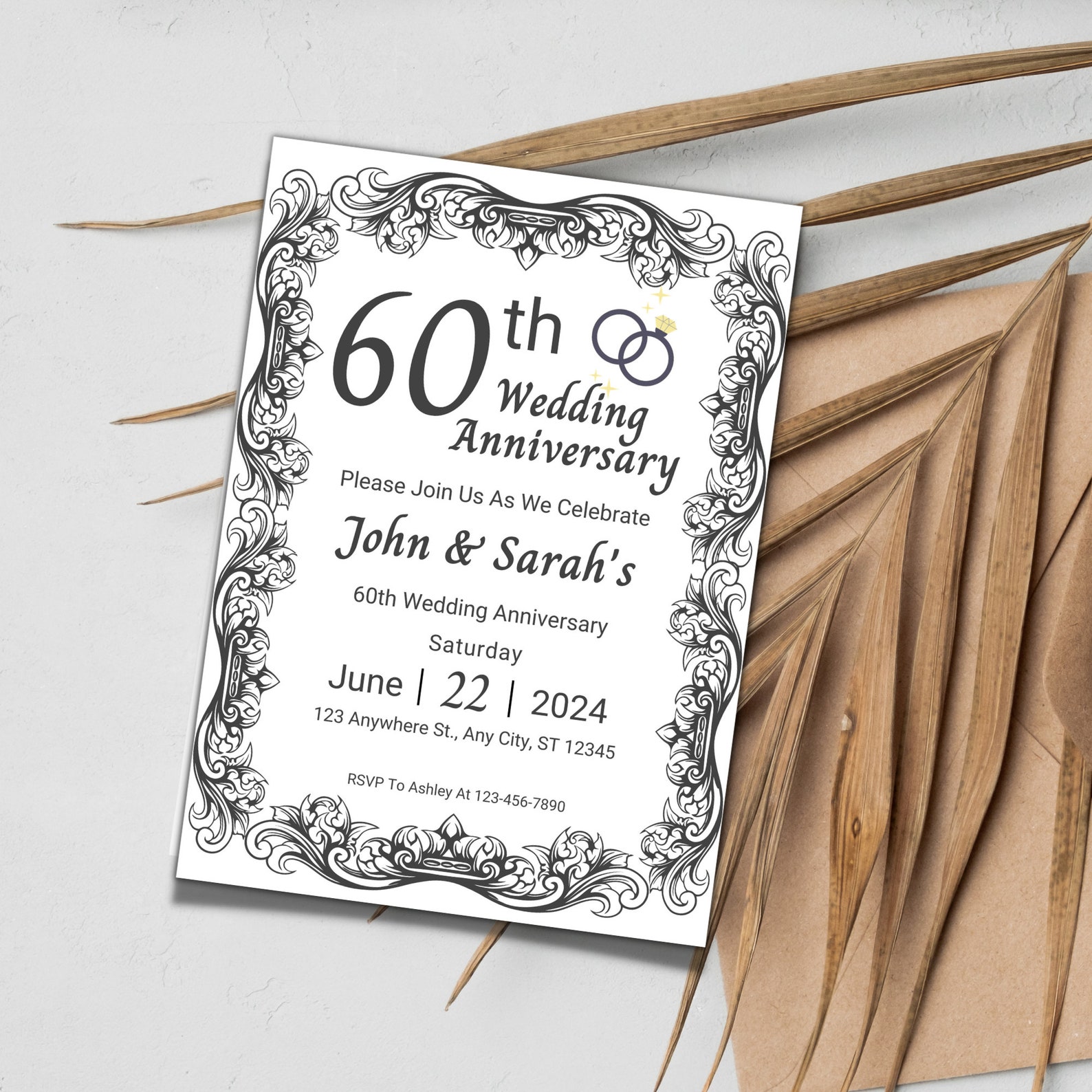 60th Wedding Anniversary Invitation Canva Template, Printable Vow ...