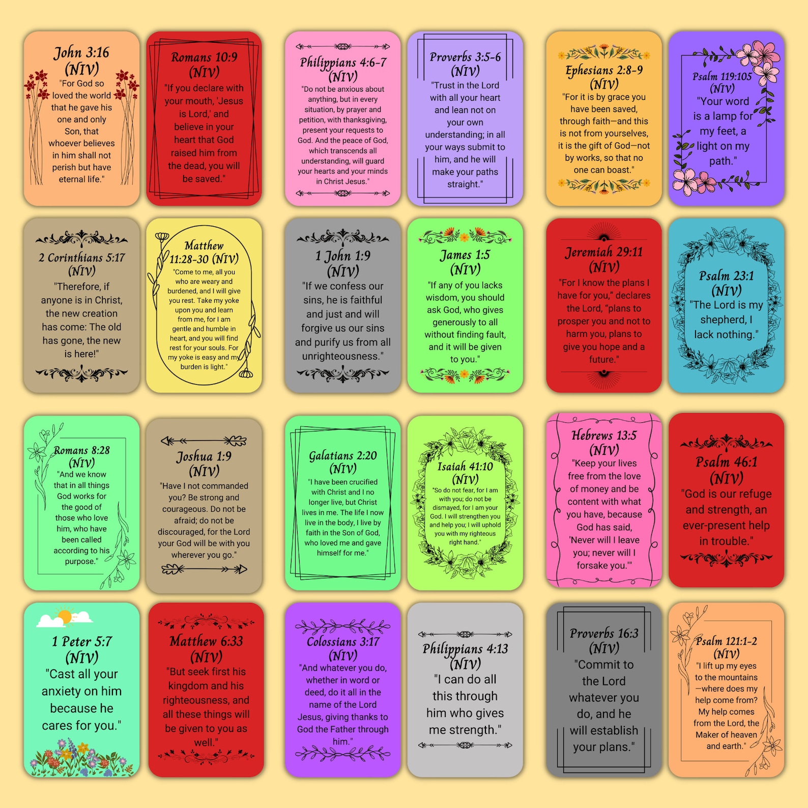 50 Printable Bible Verse Cards for New Believers, Bible Study Tools ...
