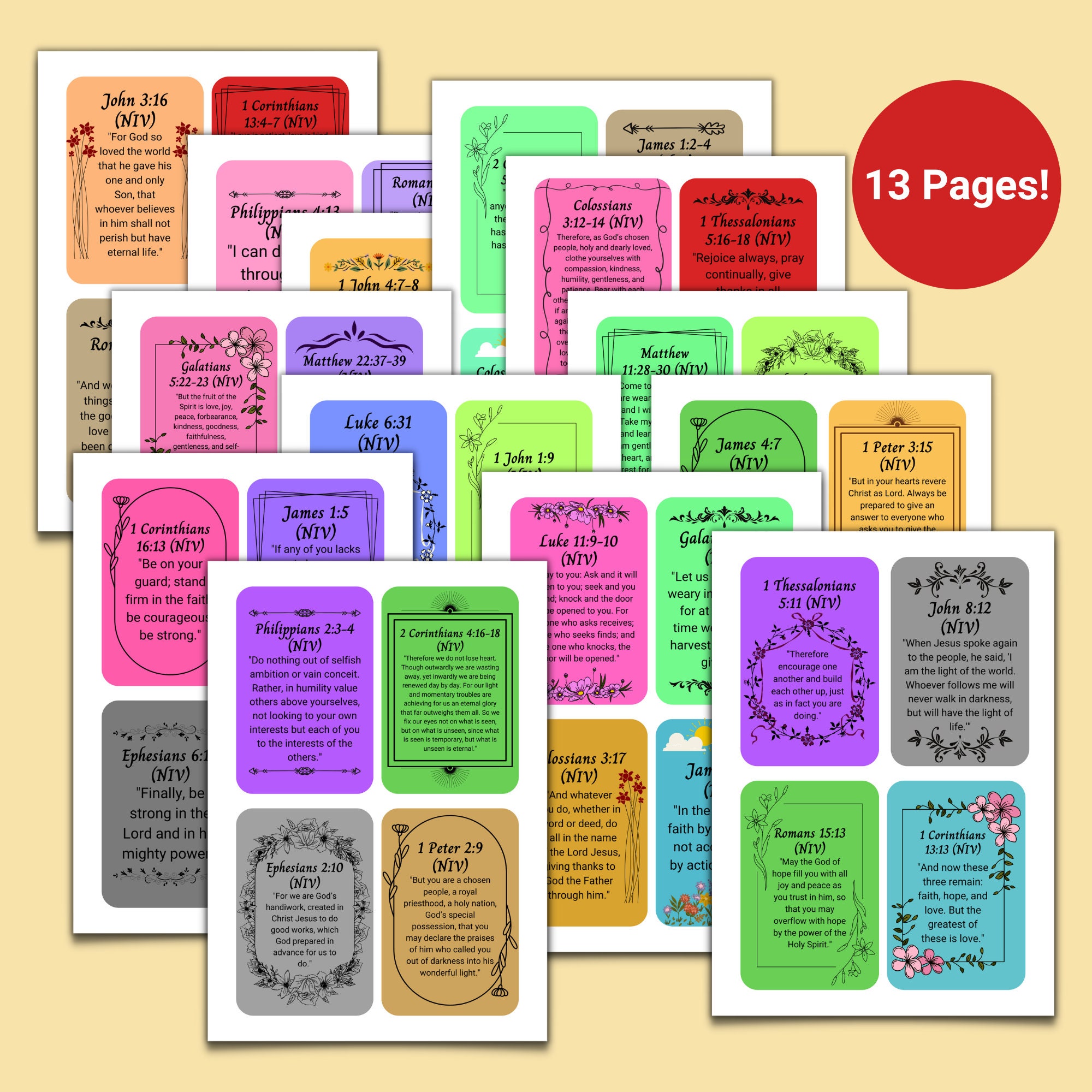 50 Printable New Testament Bible Verse Cards, Bible Study Tools, Memory ...