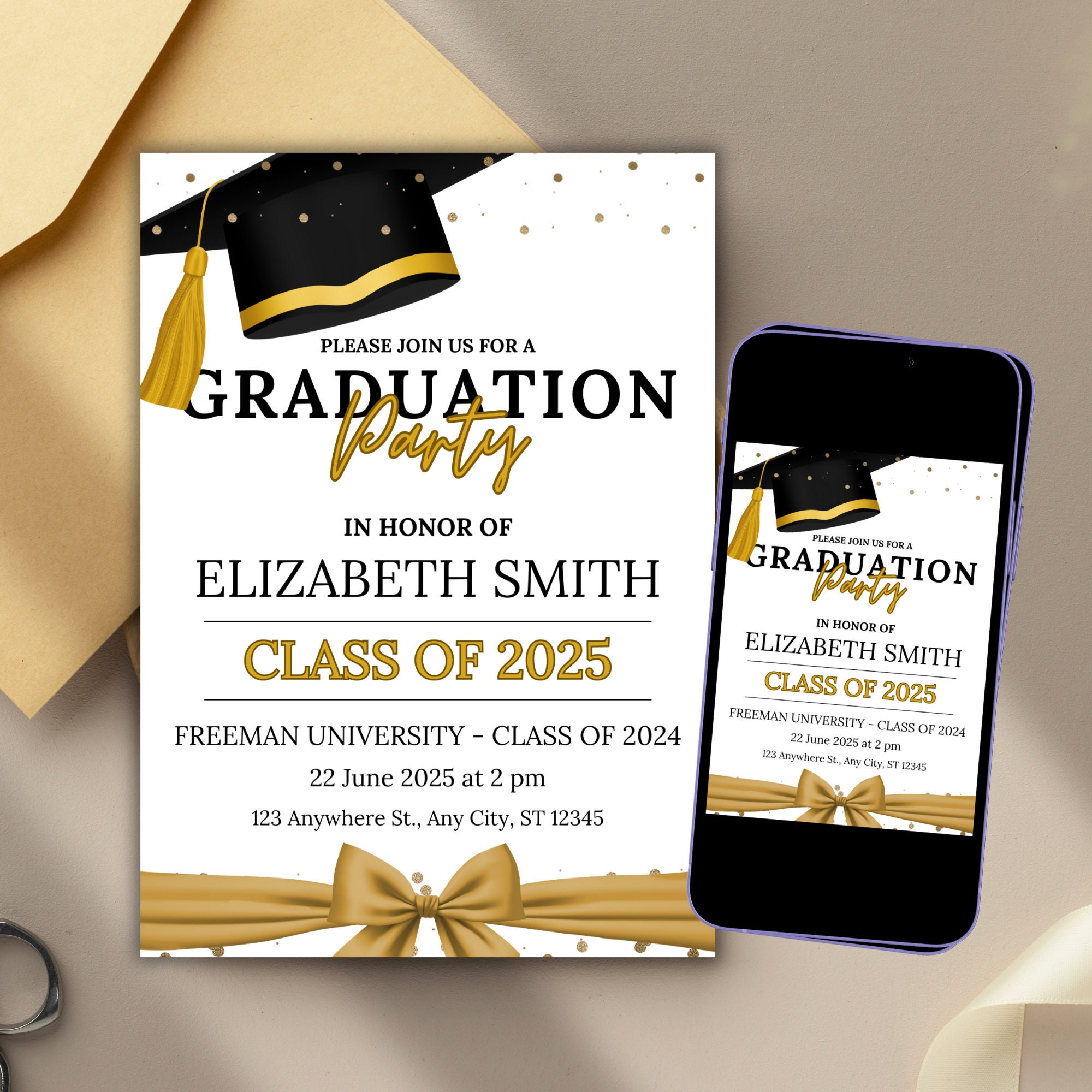 Editable Graduation Ceremony Invitation Canva Template, Grad Party ...