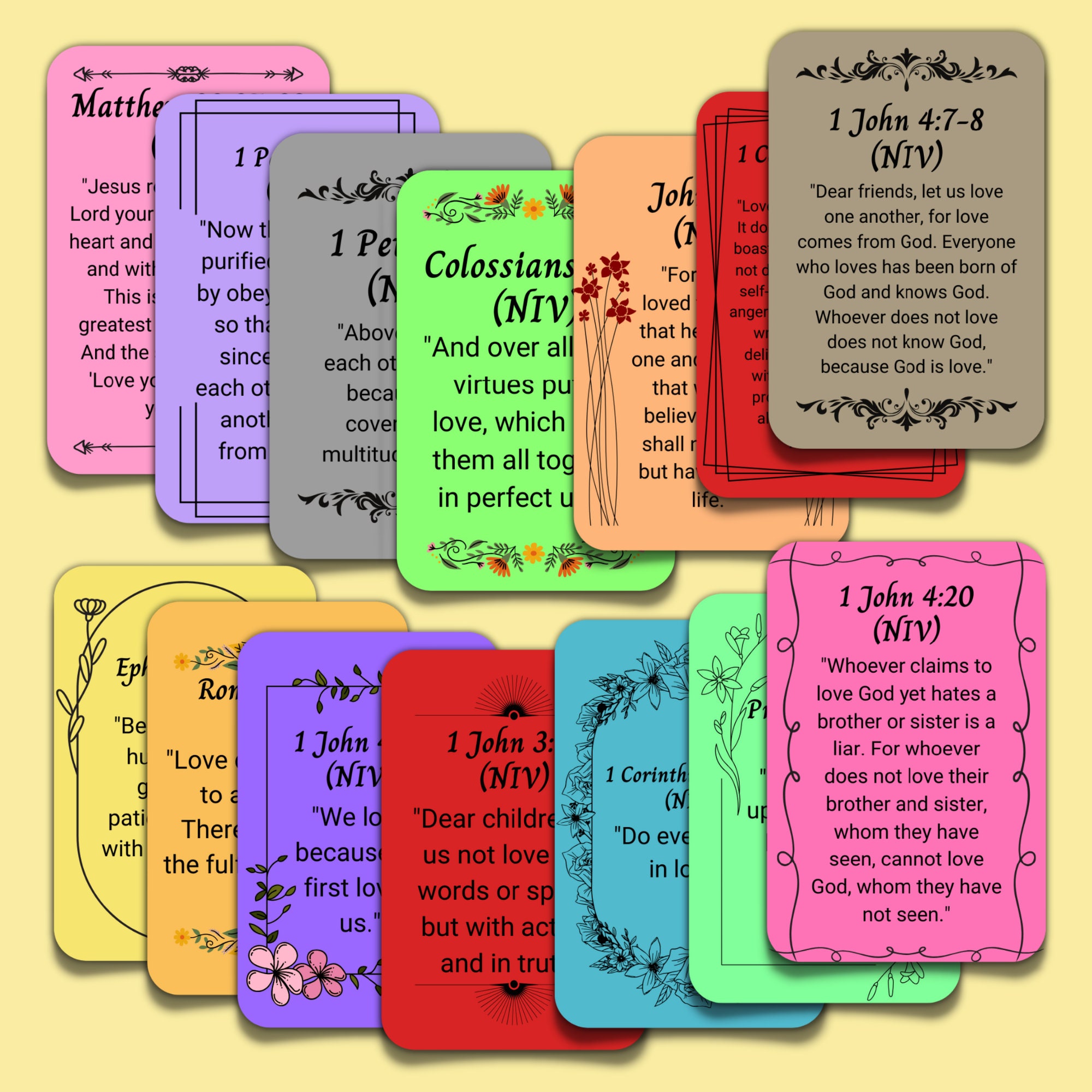 Printable Love Bible Verse Cards, Bible Study Tools, Memory Verse Flash ...