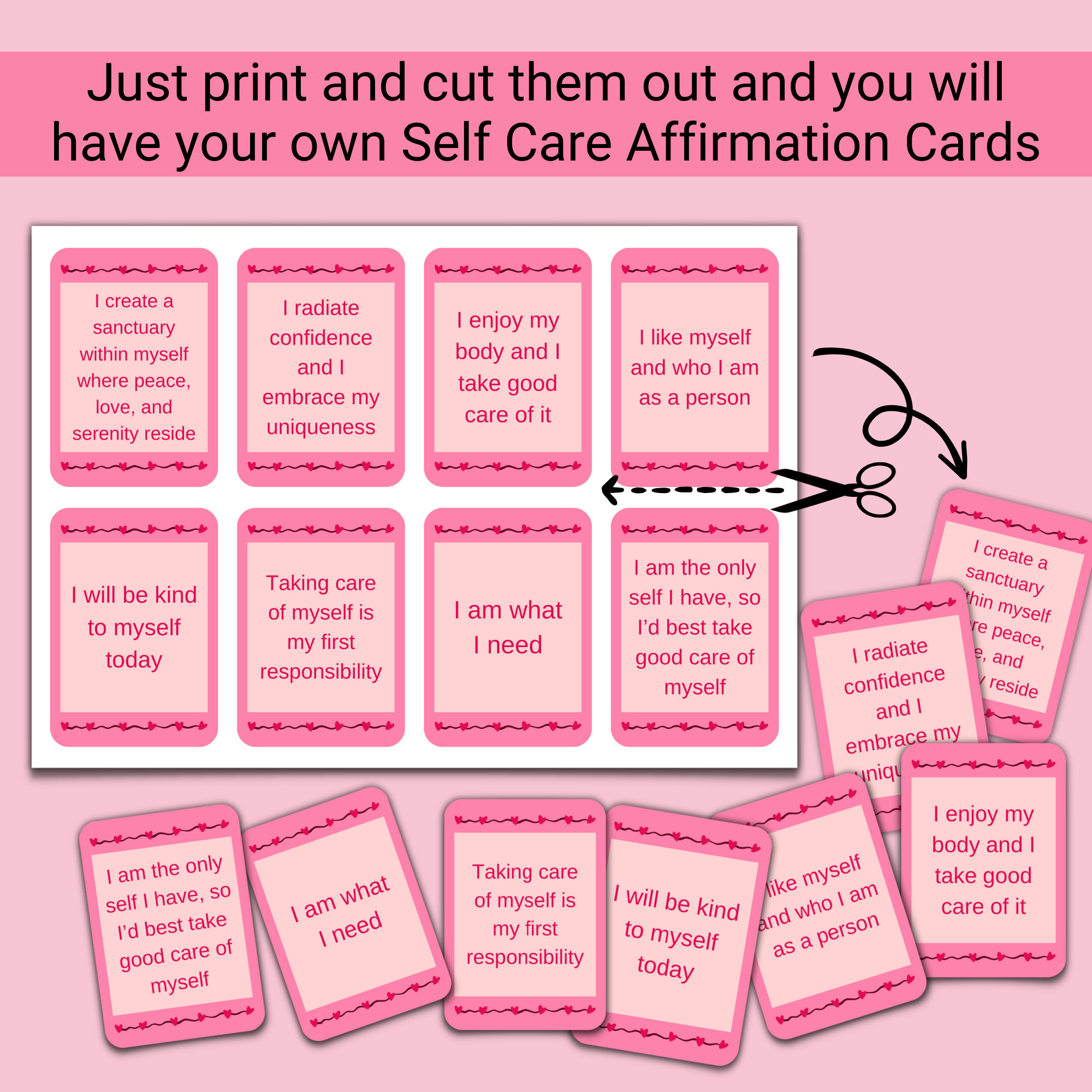 40 Printable Self-care Affirmation Cards for Women, Positive Daily ...