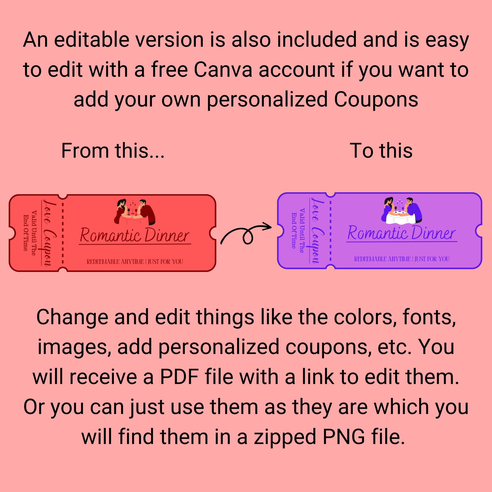 100 Printable Love Coupons for Him and Her, Couple Coupons, Valentines ...