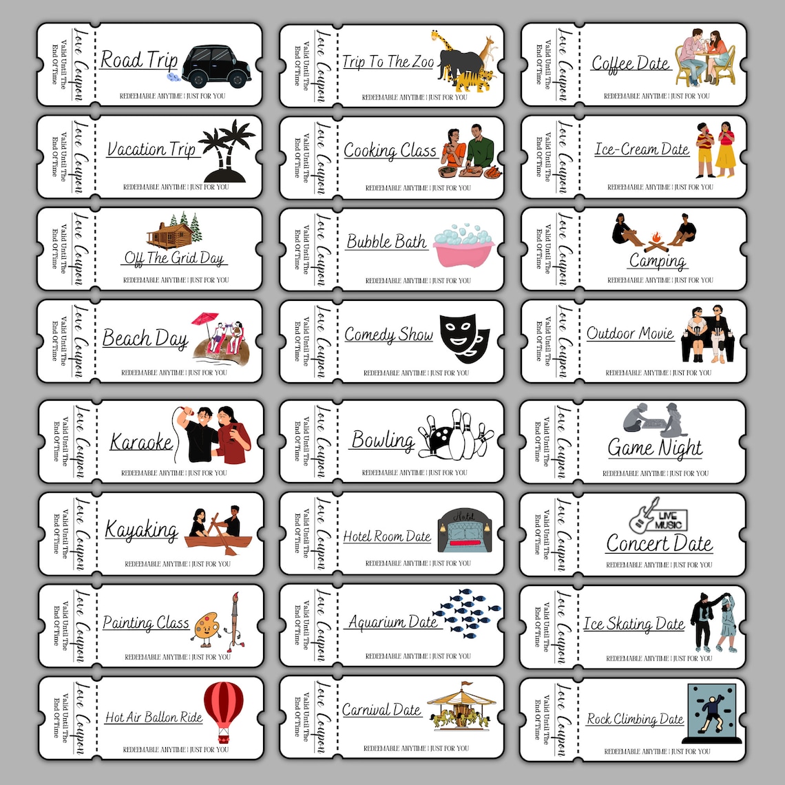 100 Printable Love Coupons for Him and Her, Couple Coupons, Valentines ...