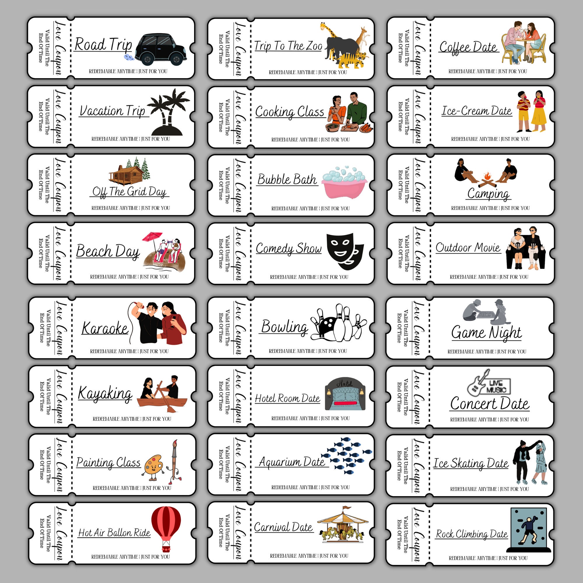 100 Printable Love Coupons for Him and Her, Couple Coupons, Valentines ...