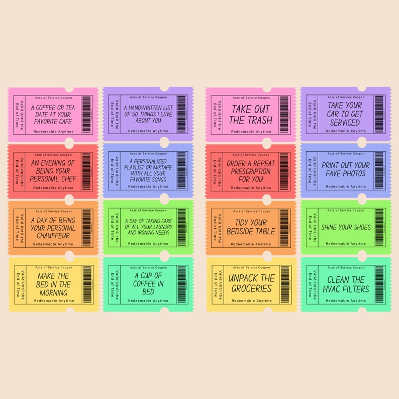40 Printable Acts of Service Love Coupons, Couple Coupons, Valentines ...