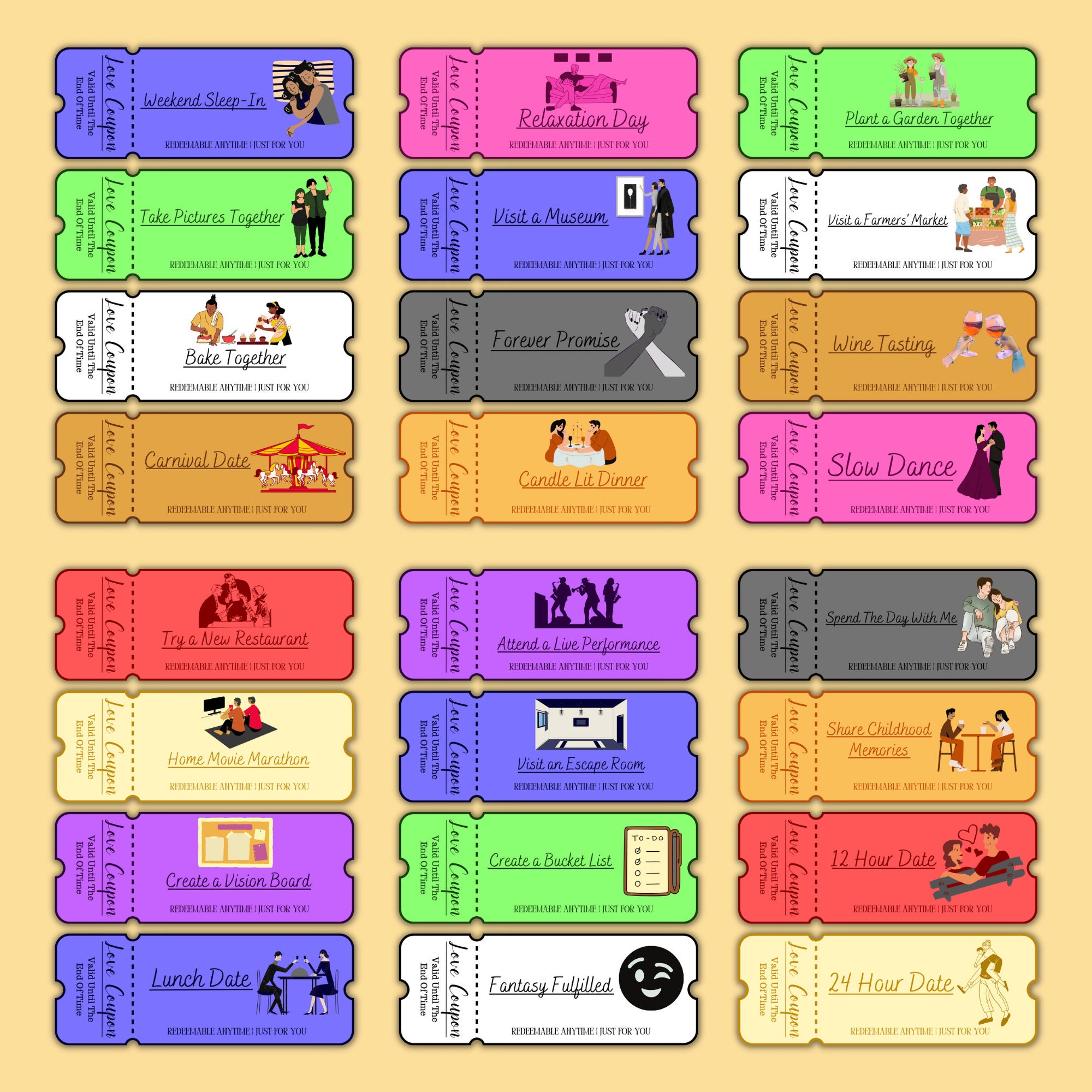 60 Printable Quality Time Love Coupons for Him and Her, Couple Coupons ...