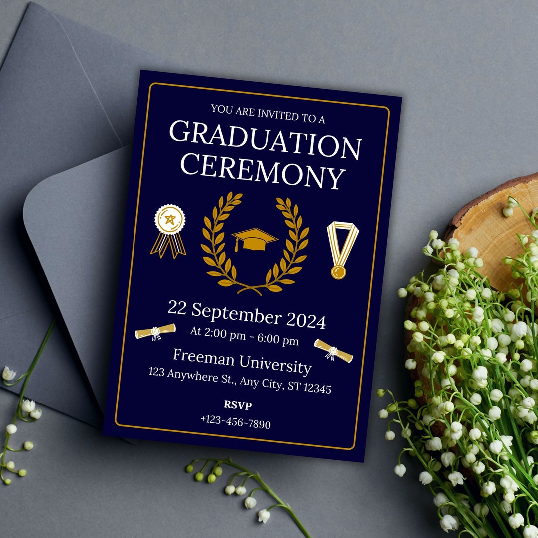 Editable Graduation Ceremony Invitation Canva Template, Grad Party ...