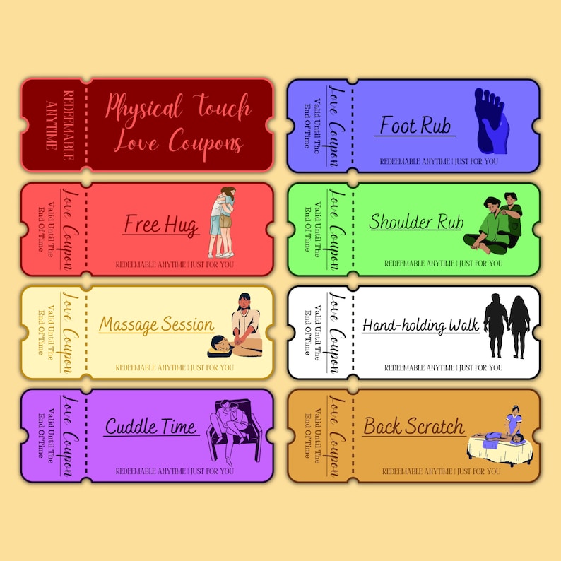 40 Printable Physical Touch Love Coupons for Him and Her, Couple ...