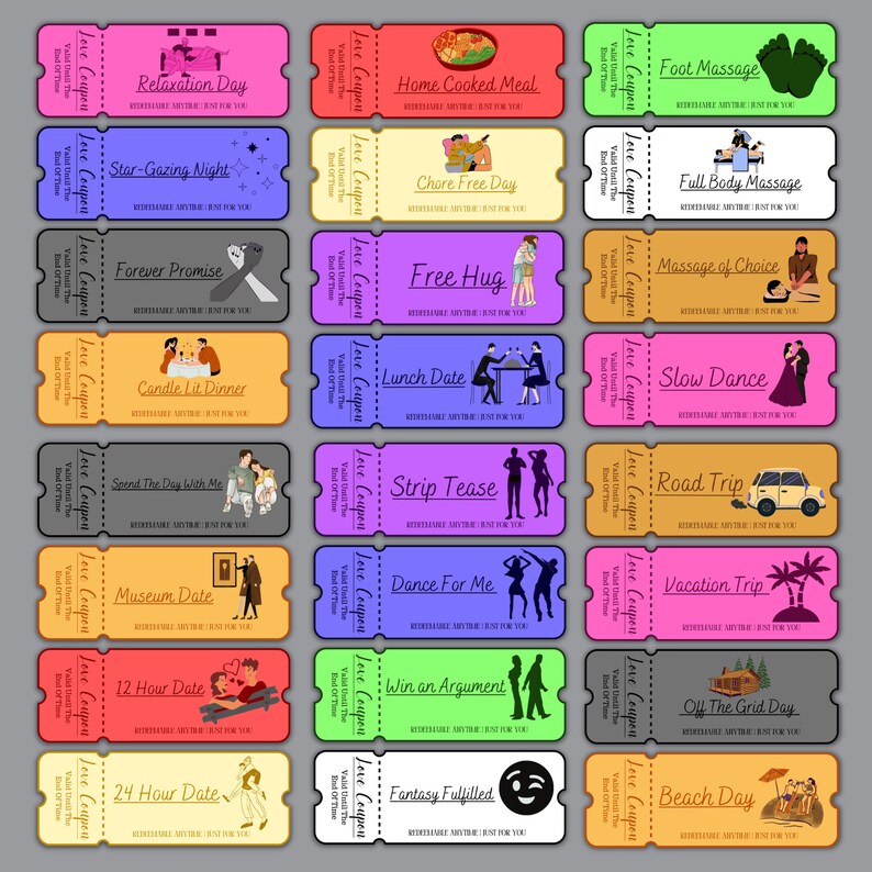 100 Printable Love Coupons for Him and Her, Couple Coupons, Valentines ...