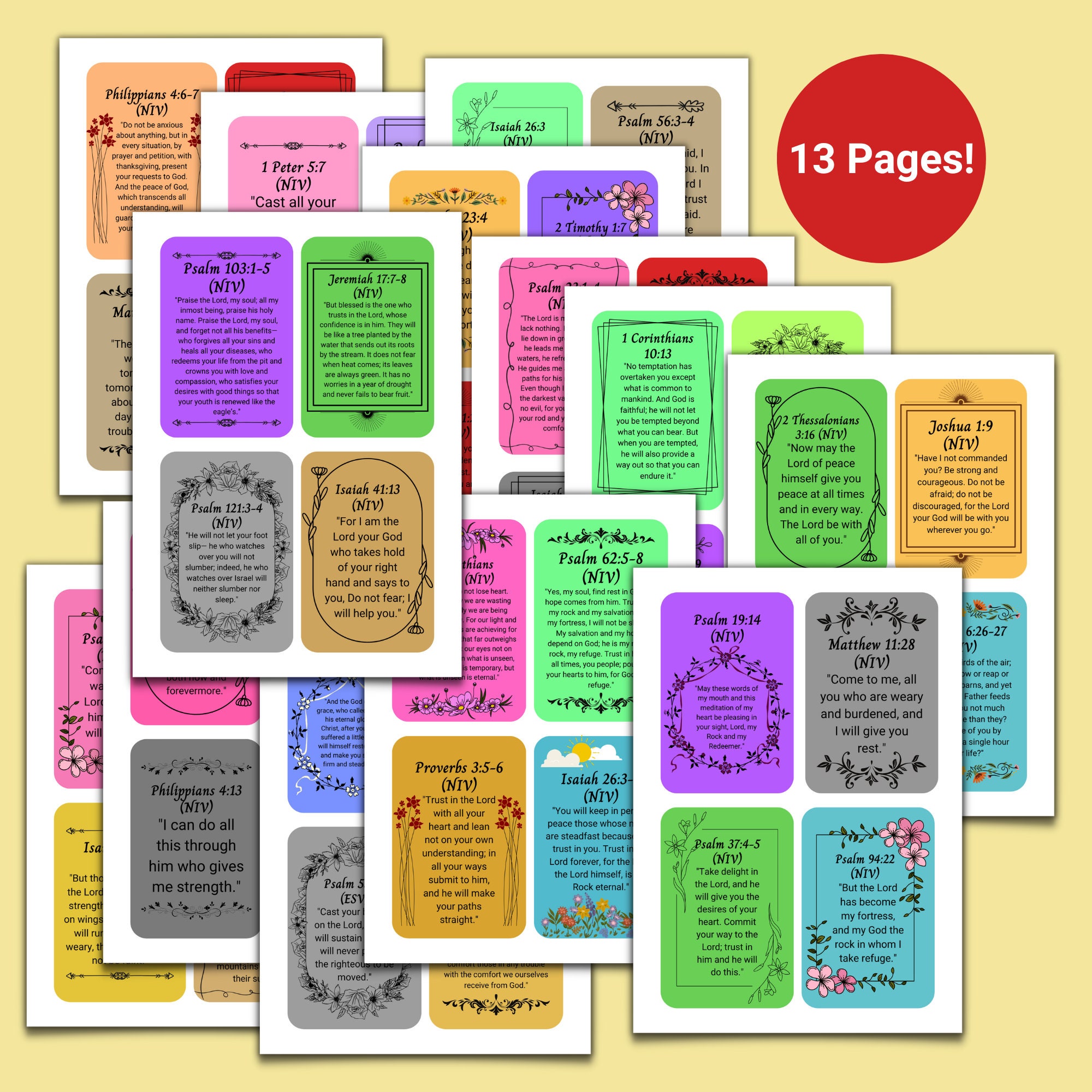 Printable Anxiety Bible Verse Cards, Bible Study Tools, Memory Verse ...
