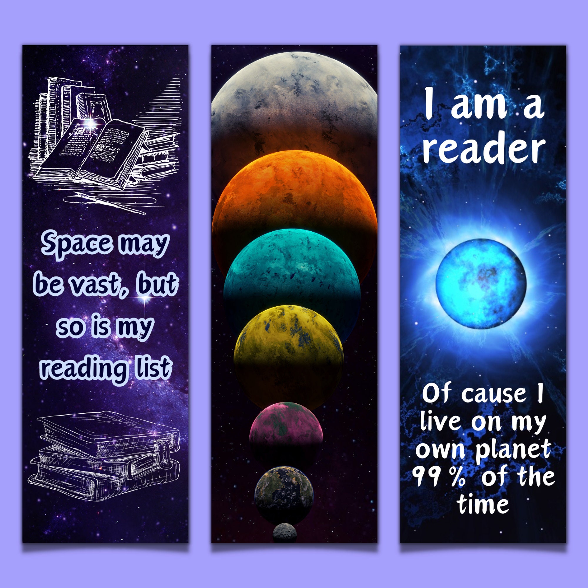 Printable Space Bookmark Set, Cute Galaxy Bookish Bookmarks, Gift for ...