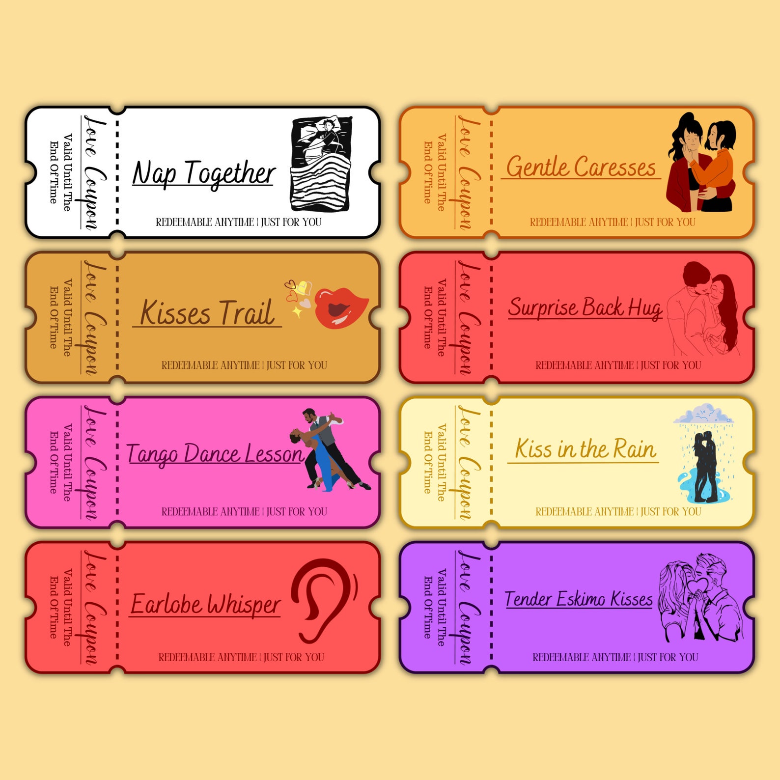 40 Printable Physical Touch Love Coupons for Him and Her, Couple ...