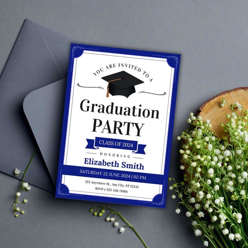 Editable Graduation Party Invitation Canva Template, Grad Party Invite ...