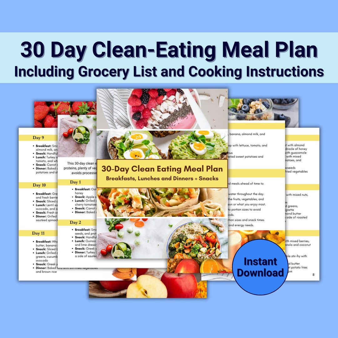 Printable 30 Day Clean Eating Meal Plan & Grocery List, Healthy ...