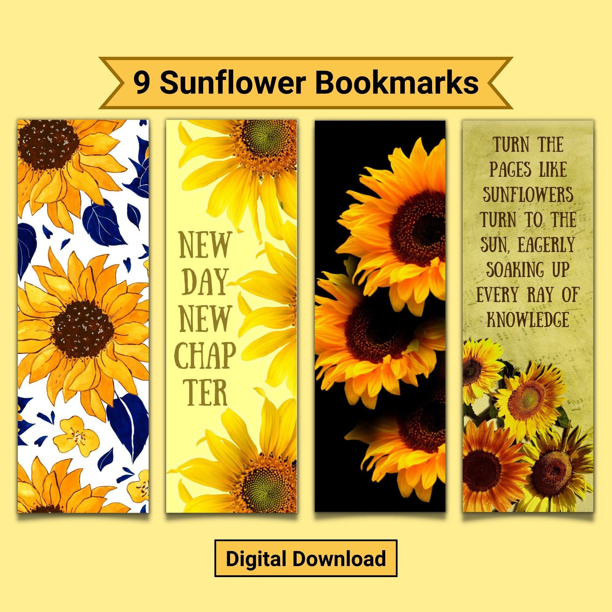 Printable Sunflower Bookmarks, Floral Bookish Bookmarks, Gift for Book ...